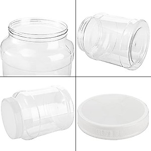 Okllen 4 Pack 80 Oz Clear Plastic Jars with Lids, Large Empty Storage Containers Round Canisters for Nut, Honey, Jam, Dry Food Storage, Wide Mouth, BPA Free, White Cap