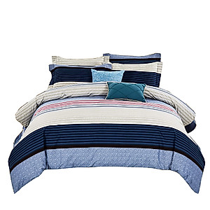 DelbouTree Striped Duvet Cover Set,Printed Pattern Comforter Cover,Microfiber Quilt Cover,Zipper Closure,Corner Ties,Queen