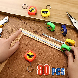 80 Pcs Small Tape Measure Keychains Functional Mini Retractable Measuring Tape with Lock Pocket Portable Measurement Tape Bulk for Construction Party Favors Birthday Gift Daily, 4 Colors(3 ft)