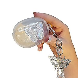 HENJI Case for Beats Studio Buds, 3D Cute Butterfly Astronaut Protective Cover with Keychain, Transparent Earphone Protective Case for Beats Studio Buds Charging Box, Gift for Girls Women (Butterfly)