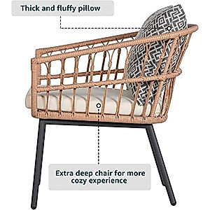 Fangflower Weather Patio Bistro Set, Outdoor Furniture Tempered Coffee Table, and Wicker Chairs for Garden, Balcony, Yard Poolside, White