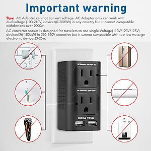 Voltage Converter 220V to 110V, 2000W Travel Adapter Global Power Adapter with 2 USB Ports and EU/UK/AU/US Plug Adapter