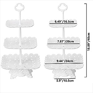 5 Pieces Dessert Stand Set Includes 2 Pack of 3-Tier Plastic Cupcake Stand & 3 Pack of Rectangle Serving Tray Reusable Platters Cupcake Holders for Wedding Baby Shower Tea Party Birthday Party