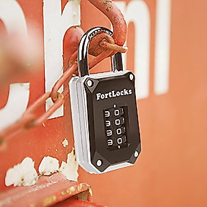 FortLocks Gym Locker Lock - 4 Digit, Heavy Duty, Hardened Stainless Steel, Weatherproof and Outdoor Combination Padlock - Easy to Read Numbers - Resettable and Cut Proof Combo Code - 1 Pack Silver
