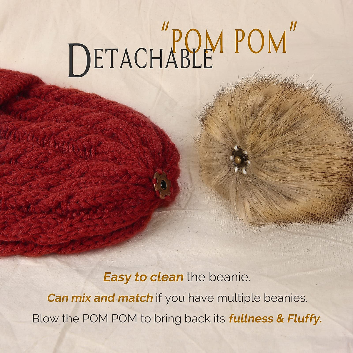 FURTALK Winter Beanie Hat for Women Warm Thick Cotton Lining Knit Bobble Skull Cap Fur Pom Pom Hats for Women