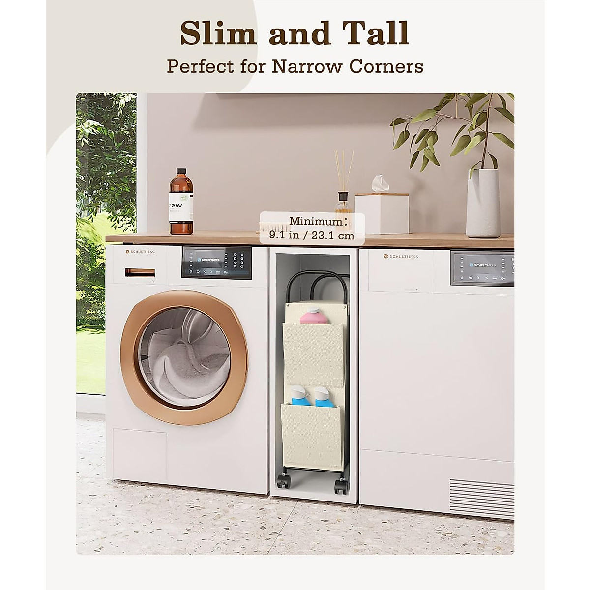 Luxspire 75L Slim Laundry Hamper with Wheels, Rolling Laundry Basket with Lid, Removable Clothes Hamper with Metal Frame, Narrow Laundry Hamper for Dorm, Bedroom, Nursery, Closet, Small, Beige