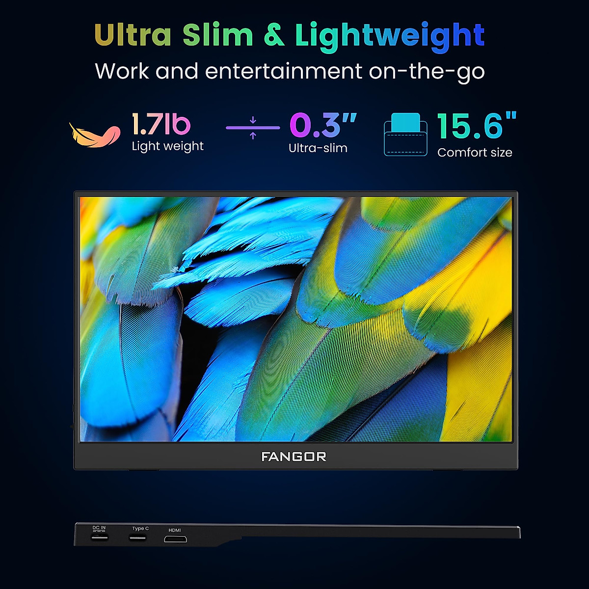 FANGOR Portable Monitor, 15.6" FHD 1080P Travel Monitor for Laptop, Ultra-Slim HDR IPS Computer Gaming Display, USB-C HDMI Screen Extender with Smart Cover for Laptop PC Phone Mac Xbox PS4/5 Switch