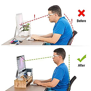 Tribesigns Monitor Stand Riser with Storage Organizer Drawers Bamboo, Natural Brown