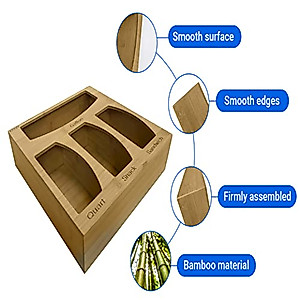 Kraze Home Bamboo Ziplock Bag Organizer & Dispenser, Kitchen Drawer Organizer, Bamboo Drawer Organizer, Baggie Organizer, Compatible with Ziploc/Glad/Gallon/Quart/Sandwich & Snack Size Bags