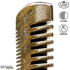 Beard Comb Kit for Men - Great for Head Hair, Beard Grooming & Mustache - Sandalwood Handmade Premium Wood - Fine Dual Action Teeth - Beard Care Kit for Men, Gift "Hunter Jack" PU Leather Case