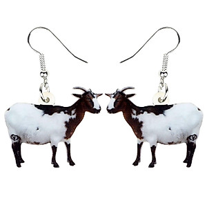 DUOWEI Acrylic Lovely Goat Earrings Novelty Drop Dangle Jewelry for Women Lovers Unique Gifts and Souvenir (White and Brown)