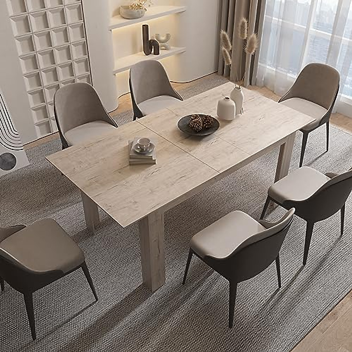 5-7.2FT Extendable Dining Room Table for 8-10, Modern Rectangular Expandable Transfomer Dining Room Table for Space-Saving Kitchen Small Space (Oak)