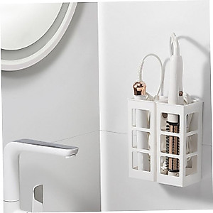 PRETYZOOM 2pcs Curling Iron Storage Box Hair Dryer Holder Wall Mounted Hairdryer Holder for Bathroom Locker Organizer Shelf Curling Steamer Brush Holder No Punching Plastic White