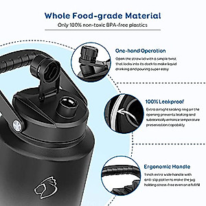 BUZIO One Gallon Vacuum Insulated Jug, Insulated Beer Growler, 18/8 Food-Grade Stainless Steel 128oz Water Bottle Comes with Two Carrying pouch Two Stainless Steel Cups Thermo Canteen Mug,Graphite