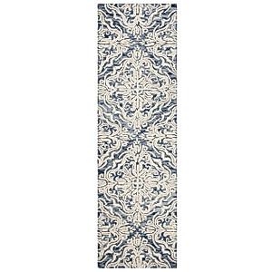 SAFAVIEH Blossom Collection 2' 3" x 12' Blue/Ivory BLM103M Handmade Premium Wool Entryway Foyer Living Room Kitchen Runner Rug