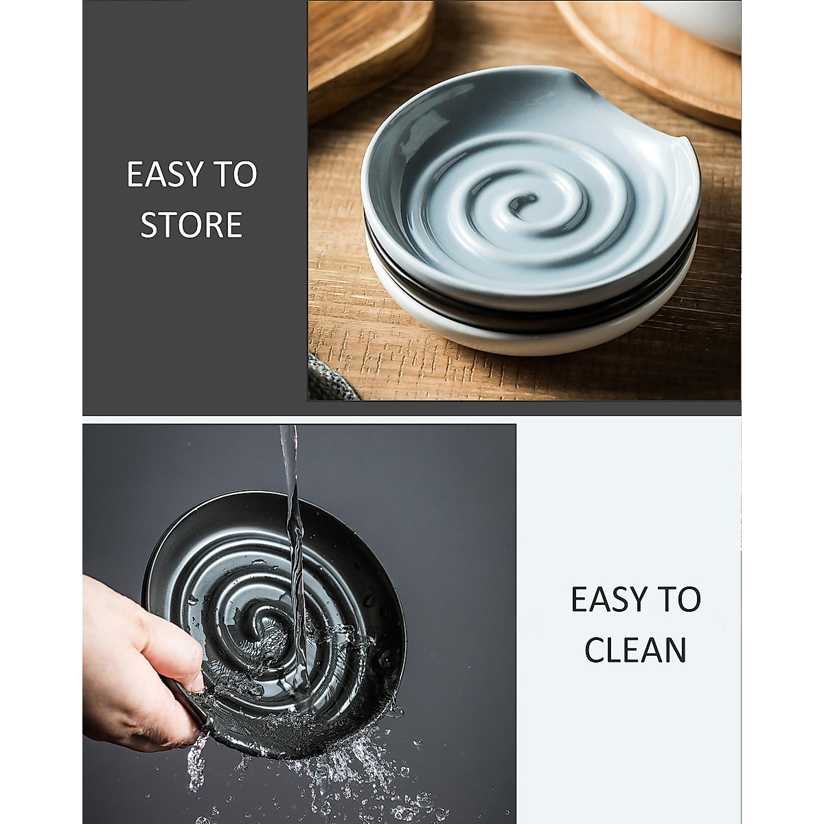 LYEOBOH Spoon Rest Ceramic Spoon Holder, Kitchen Spoon Rest for Stove Top, Cute Spatula Holder Spiral Ladles Rest for Coffee Spoon, Tongs, Christmas Thanksgiving Mother's Day Gifts, Matte Black