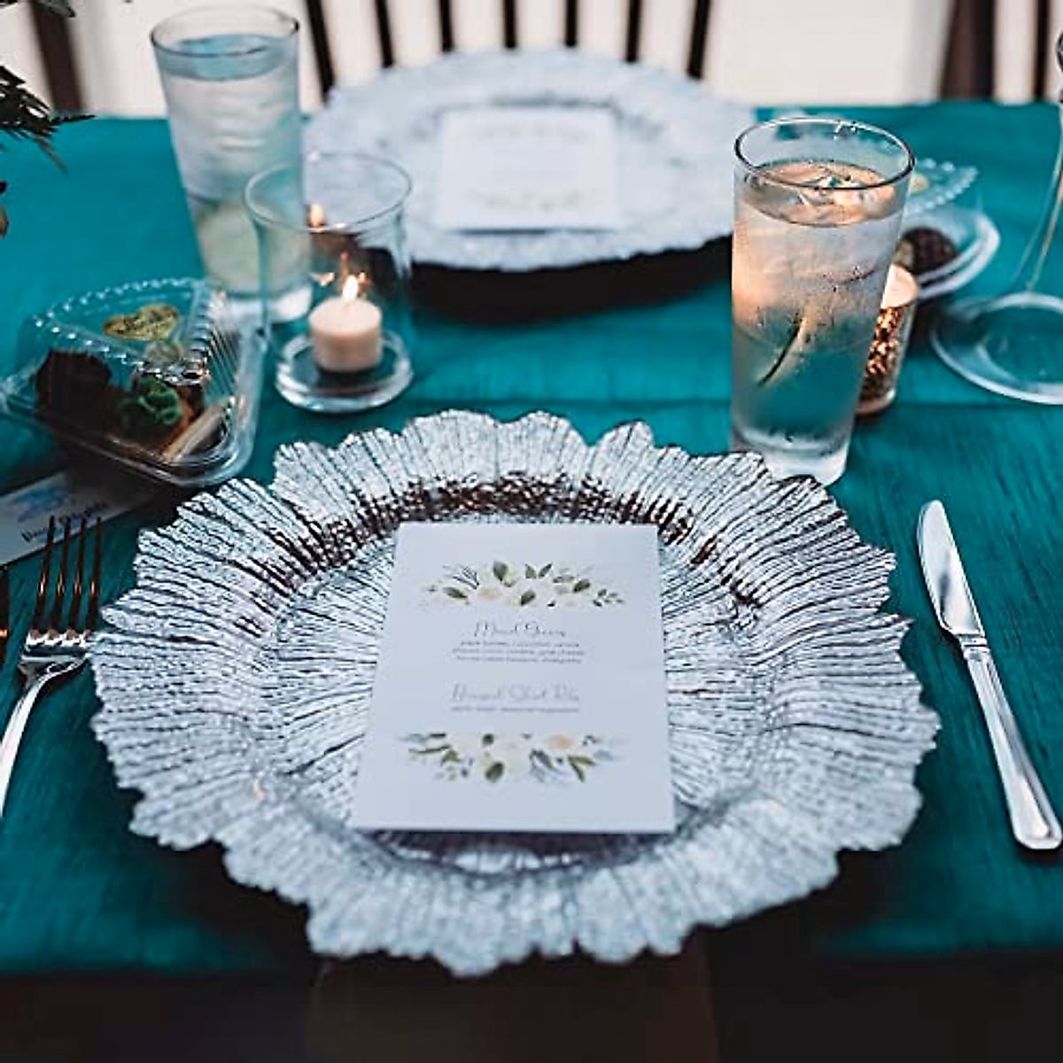 WUWEOT 12 Pack Silver Charger Plates, 13" Round Plastic Reef Plate Chargers with Flora Reef Design for Wedding Dinner Party Decoration