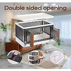 Zjmhmy-Plastic storage box with lid Collapsible storage box with wheels Stackable storage box Storage box for clothes, toys and books (2 packs)
