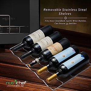 NutriChef 34 Bottle Compressor Wine Cooler Refrigerator Cooling System | Large Freestanding Wine Cellar Fridge For Red And White Champagne or Sparkling, Black Glass Door