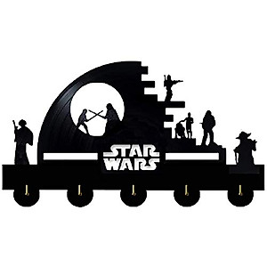 Star Wars Death Star Design Key Hook-Wall Door Clothes Coat Hat Hanger Key Holder with 5 Hooks Strong Adhesive Sticker Wood Hook,Best Gift for Friend, Man and boy. (M1)