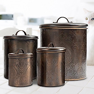 nu steel (Set of 4 Antique Etched Kitchen Organization Canisters Set- Copper & Stainless Steel
