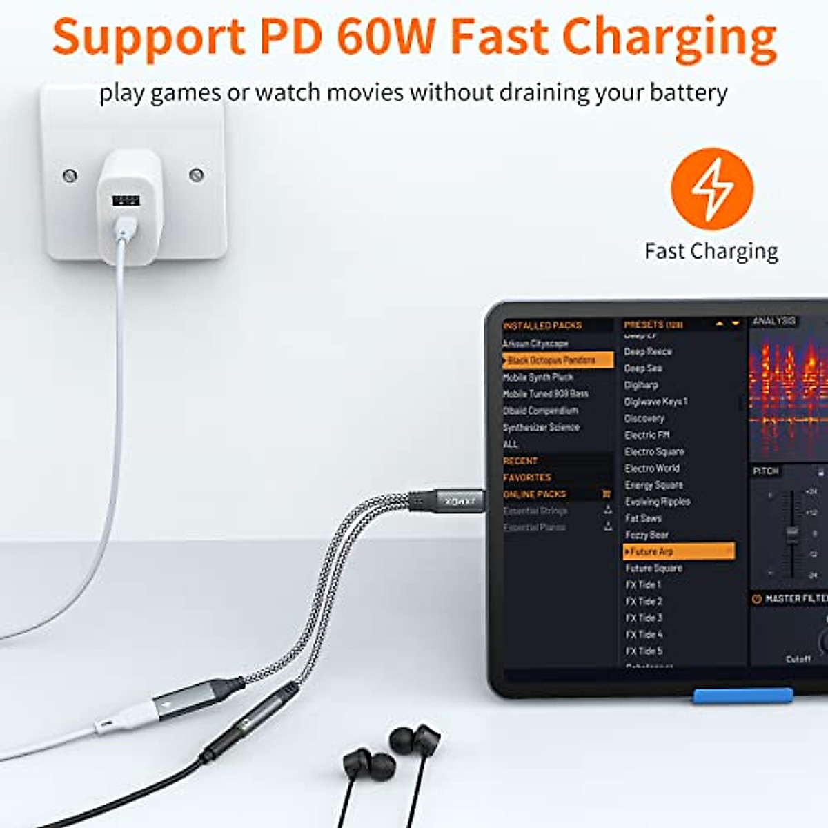 USB C to 3.5mm Headphone and Charger Adapter, 2-in-1 USB Type C to Aux Jack Dongle Cable with PD 60W Fast Charging for iPhone 15 Pro Max Plus, Samsung Galaxy S20 S21 S22 S23 Ultra, Note 20, iPad Pro