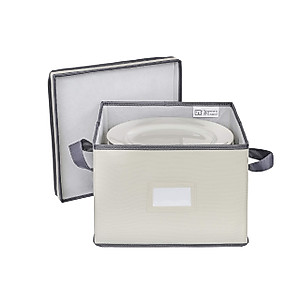 Chapman & Grand Plate Storage Chests (2-Piece Set), Dinnerware Protective Container Box for Dinner, Salad or Dessert Plates (Light Beige-Gray)