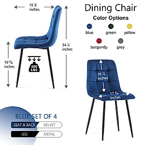 NORDICANA Navy Blue Velvet Dinner Chairs Set of 4, Modern Armless Biscuit Tufted Dining Side Chairs with Metal Legs for Kitchen Living Room Vanity