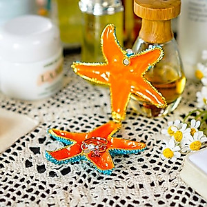 YU FENG Jeweled Starfish Figurine Trinket Boxes Hinged Collectible Painted Enameled Sea Star Animal Jewelry Holder Box(Ocean Blue)