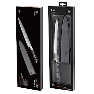 Cangshan YARI Series X-7 Damascus Steel 10-inch Sashimi Knife with Sheath