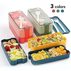 Onanuto Bento Box Adult Lunch Box, 3 in 2 - bento box kit with Sandwich Cutters, Microwave Safe Lunch Containers with Lunch Bag Stackable Bento Lunch Box Set