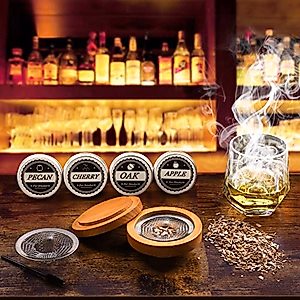 Cocktail Smoker Kit - Bourbon Drink Smoker & 4 Flavors Wood Chips-Old Fashioned Chimney Drink Smoker Kit for Infuse Whiskey, Cocktail, Wine, Meat, Cheese -Gift for Whiskey Lovers, Dad, Husband, Men