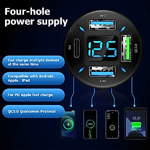 Ankuee 4 Ports USB Car Charger Adapter, Auto Portable PD 3.1/QC 3.0 Fast Charge Cigarette Lighter with Flush Fit Charging Plug, Compatible with iPhone 14 13 12, Samsung, S22 S21 (PD20W+QC3.0+2*2.4A)