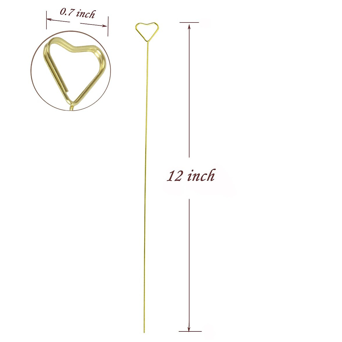 YUXIANG 20Pcs Floral Card Holder Picks, 12 Inch Gold Heart Flower Picture Holders, Metal Wire Flower Picks Clip for Wedding Party Birthday ​Cake