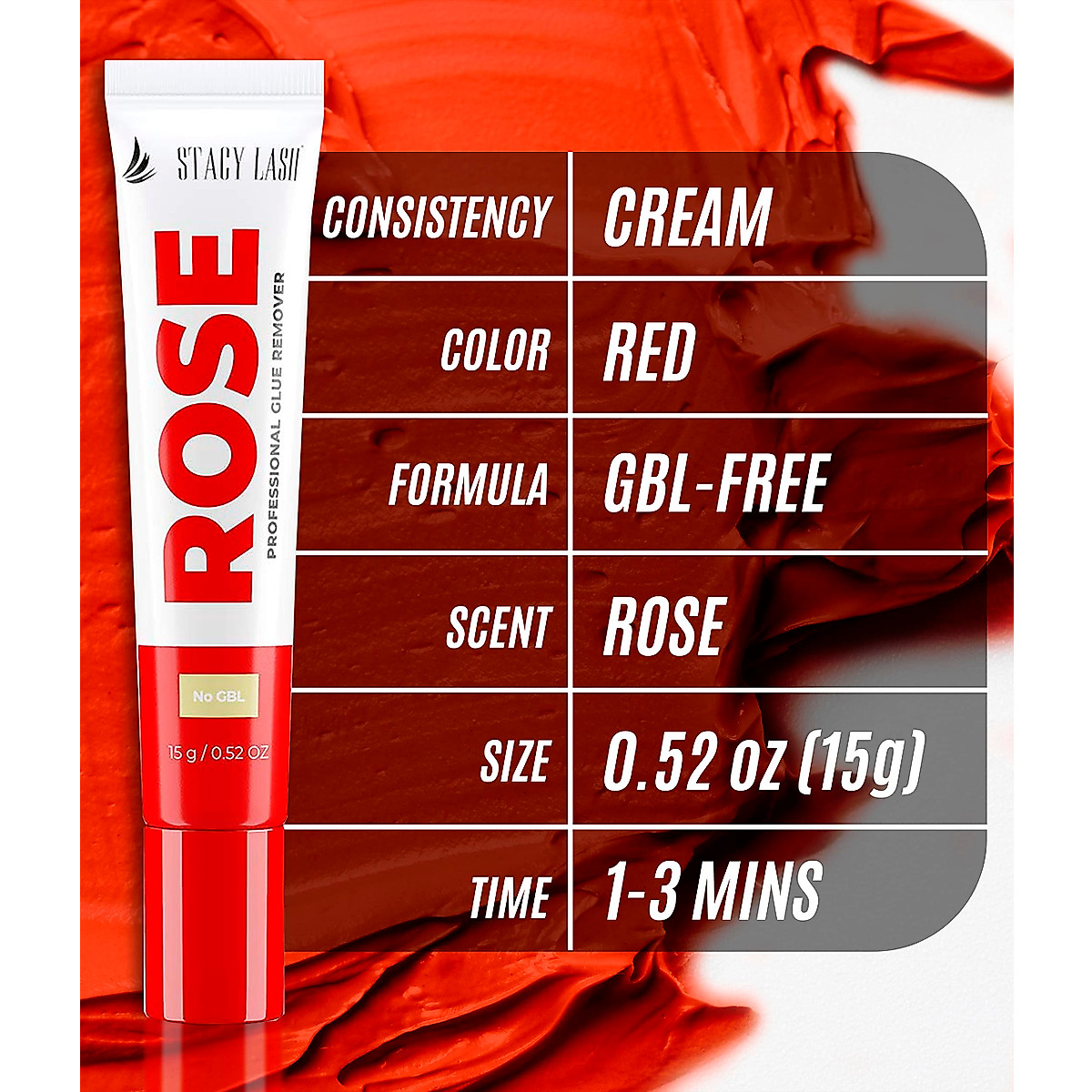 Lash Remover for Lash Extensions by Stacy Lash (0.52oz / 15g) / Rose Eye Lash Glue Remover/Fast Adhesive Dissolution time - 60 sec/Professional Eyelash Extension Supplies/Salon Lash Removal