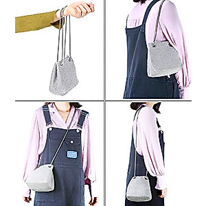 Selighting Rhinestones Crystal Clutch Evening Bags for Women Crossbody Shoulder Bucket Bags Prom Party Wedding Purses Silver
