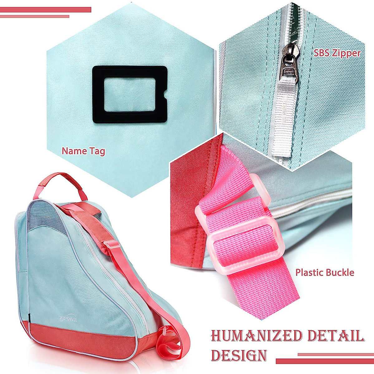 TOPOWN Roller Skates Bag for Men Inline Skate Bag for Women Premium Ice Skate Bag for Child/Adult Up to Size 12(US)