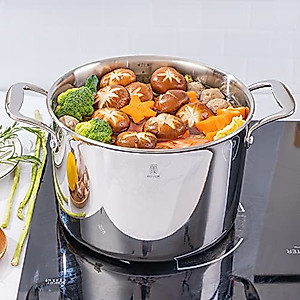 ROYDX Stockpot with Lid 5-PLY 7.5-Quart 304 Large Stainless Steel Soup Pot Nonstick Burning Pot with Food Steamer Stockpot
