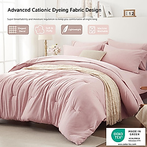 UNILIBRA Full Comforter Set 7 Pieces - Pink Bed in a Bag Full Size Soft for All Seasons - Cationic Dyeing Bedding Comforter Sets with Comforter, Flat Sheet, Fitted Sheet, Pillowcases & Shams