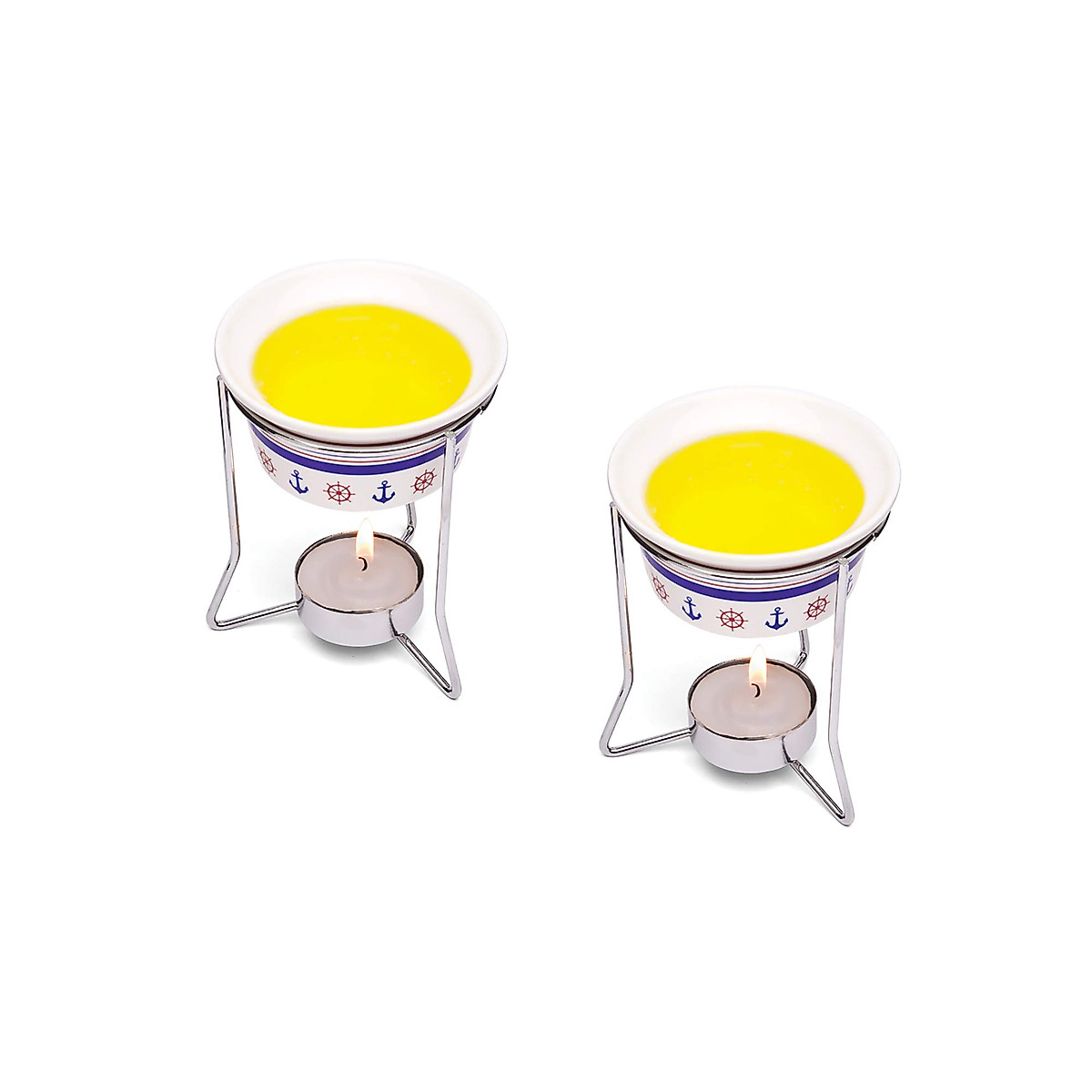 Nantucket Seafood Ceramic Butter Warmers, Nautical Design, Set of 2