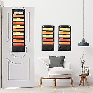 Annecy 10 Pockets Hanging Wall File Organizer, Black Storage Pocket Chart for File Folder and Paper, Space Saver for Office and Classroom, with Wall Hangers, Over The Door Hooks, Labels