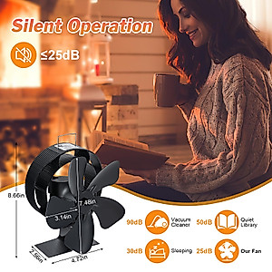 CHANGE MOORE Wood Stove Fan 60° Oscillating Large Size, 5 Blades Heat Powered Stove Fan, Silent Eco Stove Top Fans, Non Electric Fireplace Fan for Gas, Pellet, Wood Burning Stove