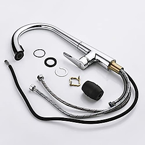 Fulgutonit Kitchen Faucet with Hidden Pull Down Sprayer, Modern High Arc Single Hole Pull Out Kitchen Sink Faucets for Bar Laundry RV Utility Sink, Chrome