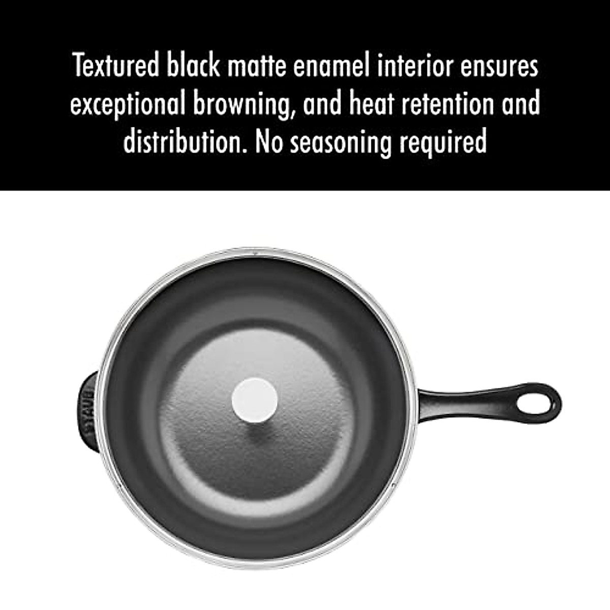 STAUB Cast Iron Pan with Lid 10-inch, 2.9 Quart Serves 2-3, Fry Pan, Cast Iron Skillet, Wok, Made in France, Matte Black