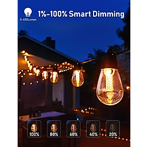 Outdoor String Lights with Dimmer - 100Ft Led Patio Lights App Control Commercial Grade Waterproof Outside Light with Timer 3 Modes 50 S14 Edison Vintage Shatterproof Bulbs for Bistro Garden Backyard