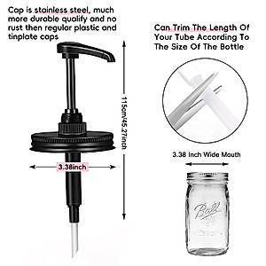 Wide Mouth Mason Jar Honey Pump Dispenser Lid & 4pcs Sticker,Food Grade Plastic pumps and 3.38 Inch Stainsteel Steel Lids Rust Proof Leak-Proof for Jam Ketchup Sauce NO JAR QurHapzy