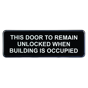 TableCraft Products 394562 Sign, Door Unlocked While Bldg Occupied 3x9 inches
