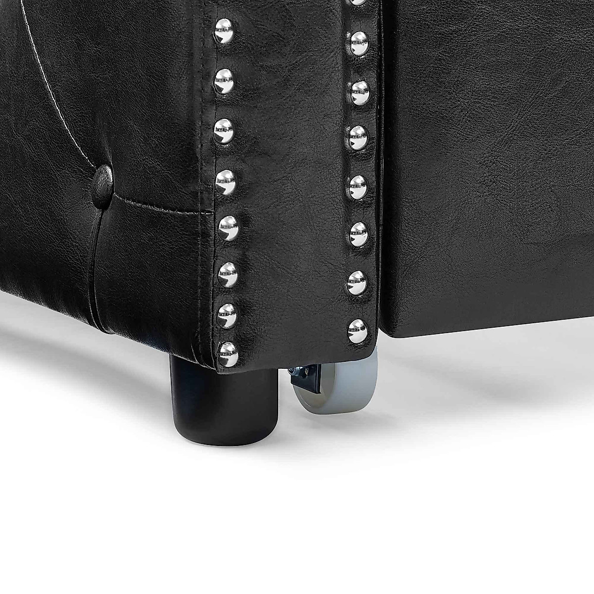 ATY Full Size Daybed with Twin Trundle, Upholstered Sofa Bed Design w/Button Tufted & Copper Nail, Perfect for Bedroom, Guestroom, Living Room, No Spring Box Needed, Black