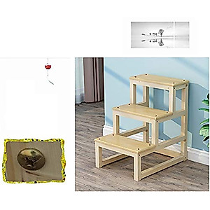 Step Stool Solid Wood Ladders, Second Floor Ladder Stool Three-Storey Ladder Frame Solid Wood Material Clear Wood Grain Styles Household Ladder/50 X 44 X 40Cm