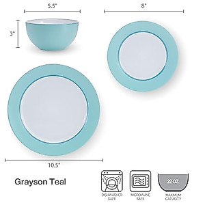 Pfaltzgraff Grayson Teal 12 Piece Dinnerware Set, Service for 4